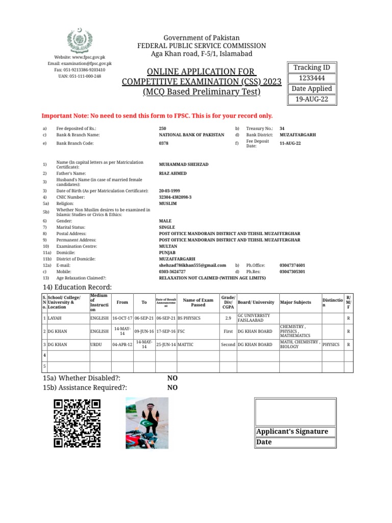 CSS 2023 Online Application Form | PDF