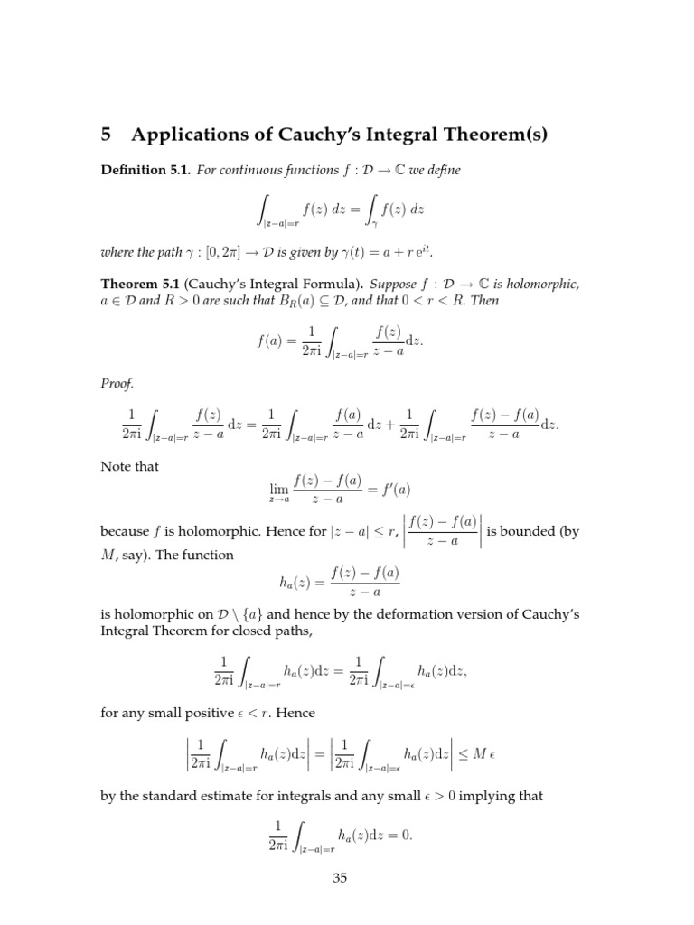 5 Applications Of Cauchys Integral Theorems For Continuous Functions F D C We Define Pdf
