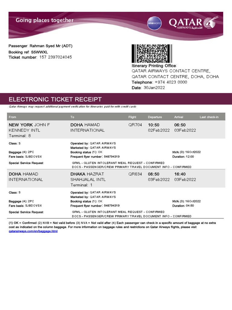 Electronic Ticket Receipt: Passenger: Rahman Syed MR (ADT) Booking Ref ...