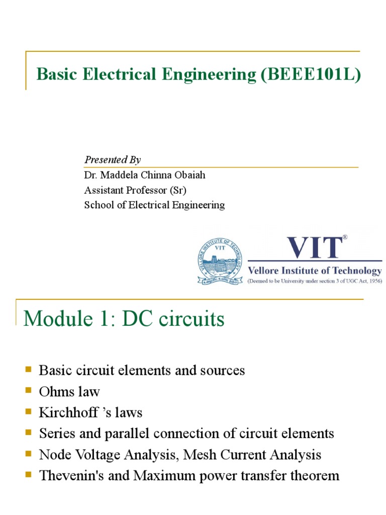 Basic Electrical Engineering (BEEE101L) : Presented by | PDF