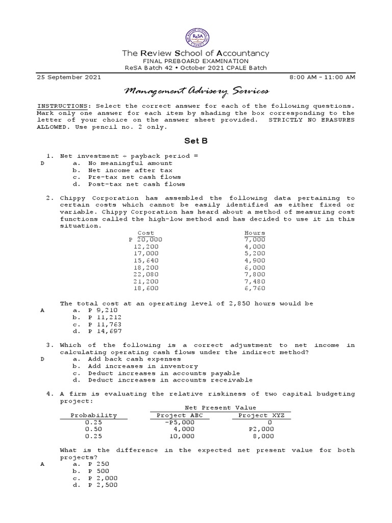 ReSA B42 MAS Final PB Exam Questions Answers Solutions PDF | PDF ...