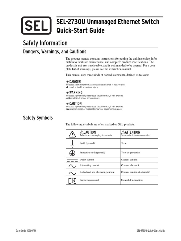 SEL-2730U Unmanaged Ethernet Switch Quick-Start Guide: Safety ...