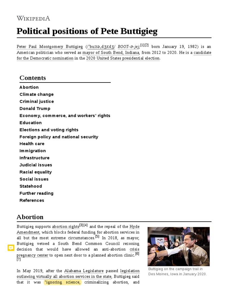 Political Positions of Pete Buttigieg | PDF