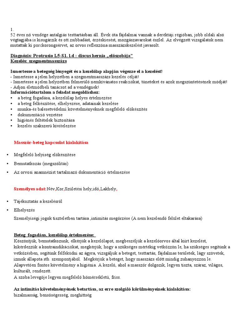 1.protrusio L5-S1 L.D. SZEGMENTMASSZÁZS Kész | PDF