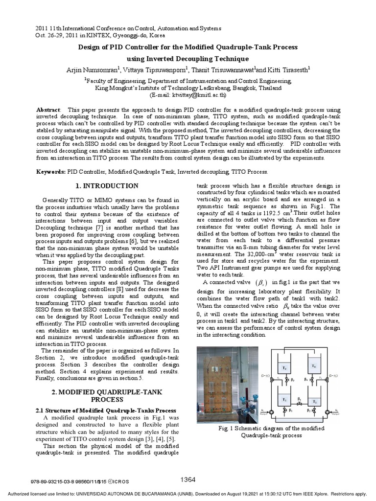 Design of PID Controller For The Modified Quadruple-Tank Process Using ...