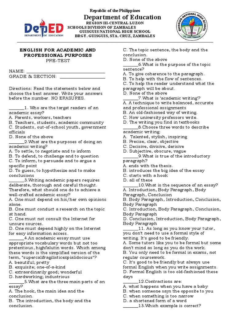 Department of Education: English For Academic and Professional Purposes ...