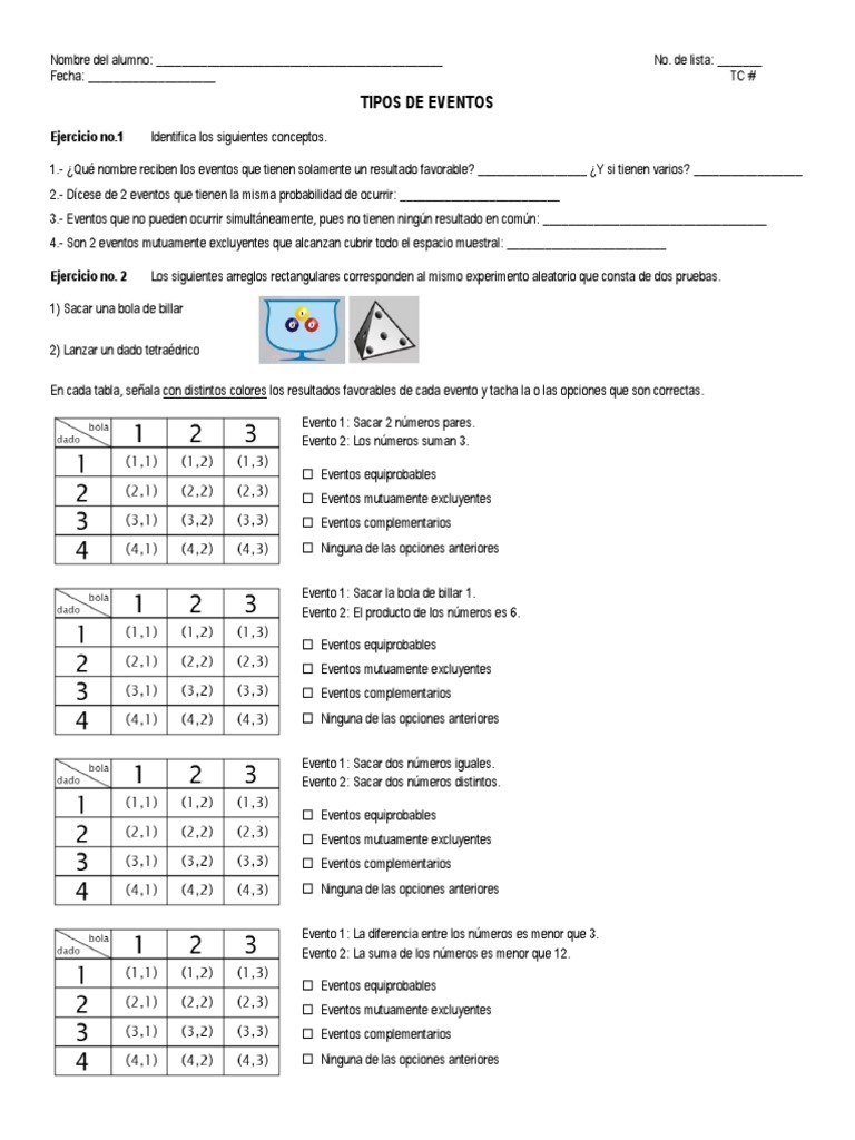 Tipos de Eventos (Matematicas) | PDF | Probabilidad | Probabilidades y ...