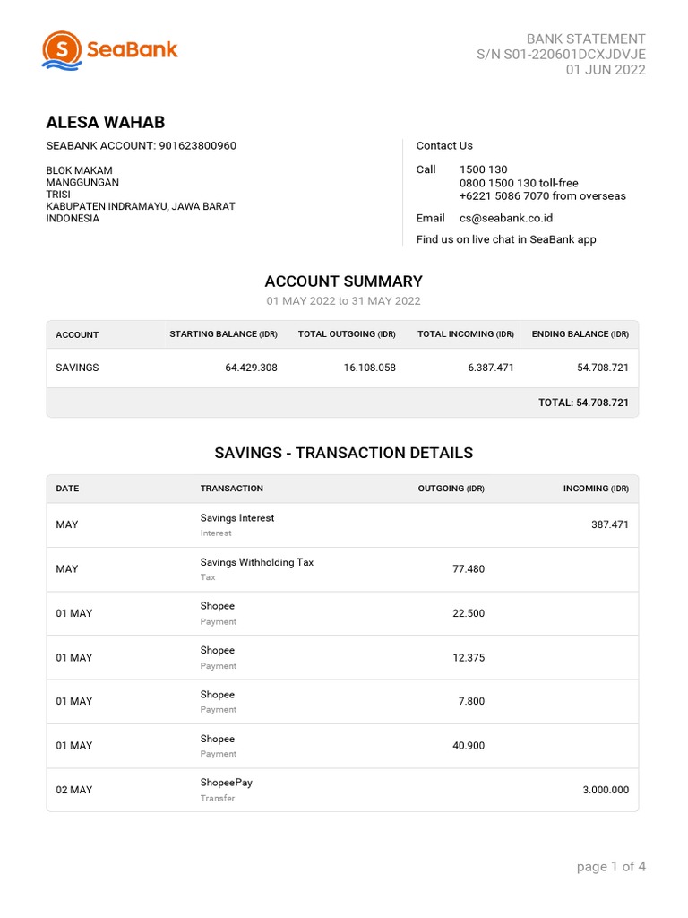 SeaBank Account Statement Summary | PDF | Public Finance | Banking