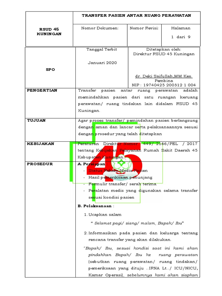 Akp 1, Akp 4 Spo Transfer Internal Di Dalam Rumah Sakir | PDF