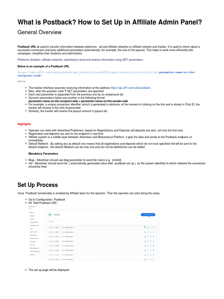 What Is Postback? How To Set Up in Affiliate Admin Panel?: General Overview | PDF | Computer ...