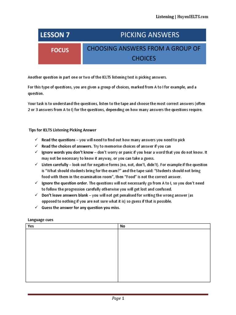 Lesson 7 Picking Answers | PDF | Test (Assessment) | International ...