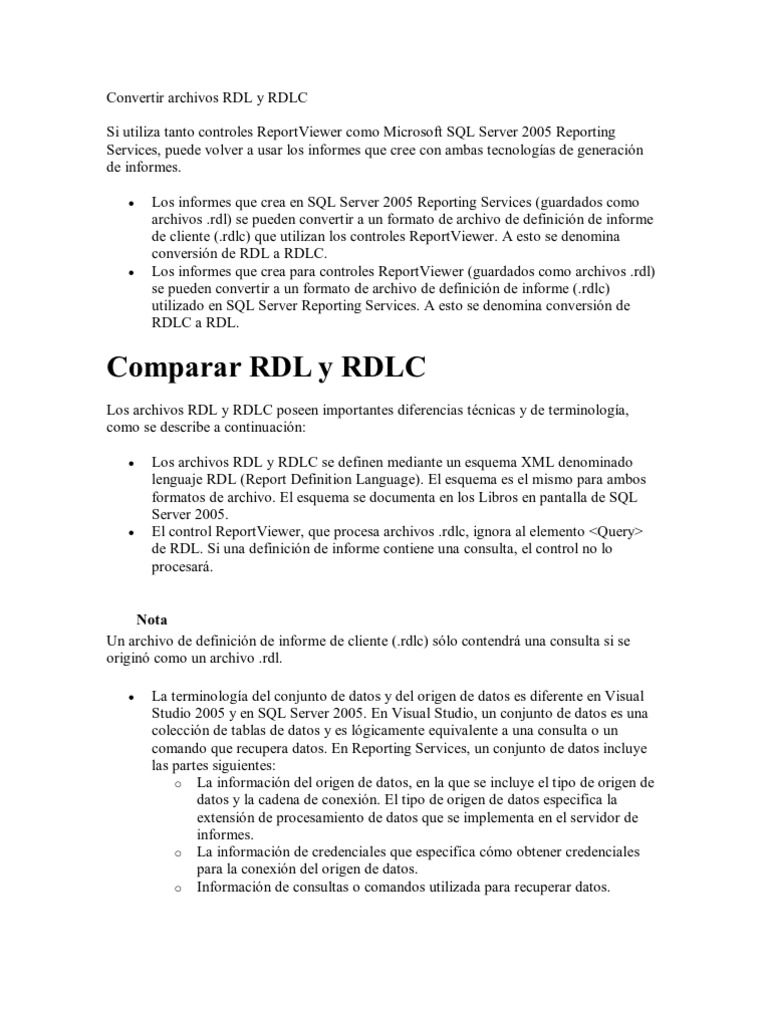 Convertir Archivos RDL y RDLC | PDF