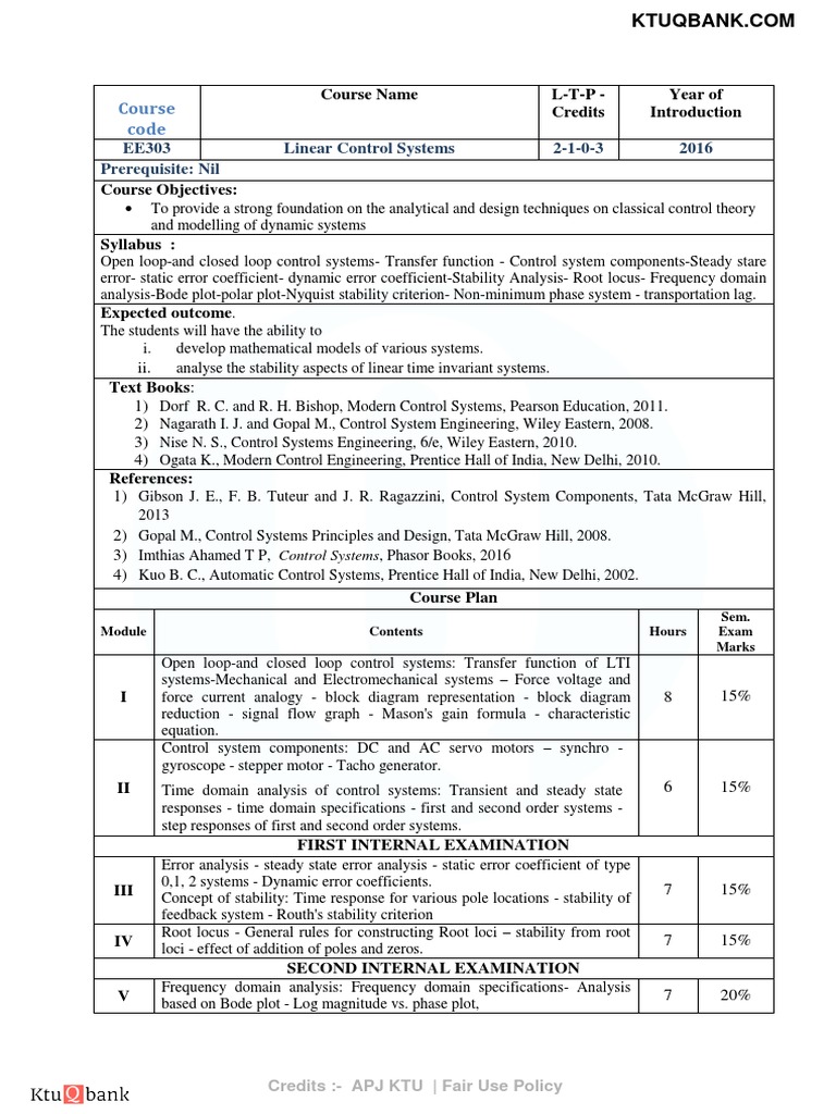 2 EE303 Linear Control Systems | PDF | Telecommunications Engineering | Signal Processing