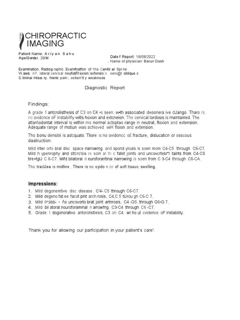 Chiropractic X Ray Report Template (7) - TEMPLATES EXAMPLE | PDF ...