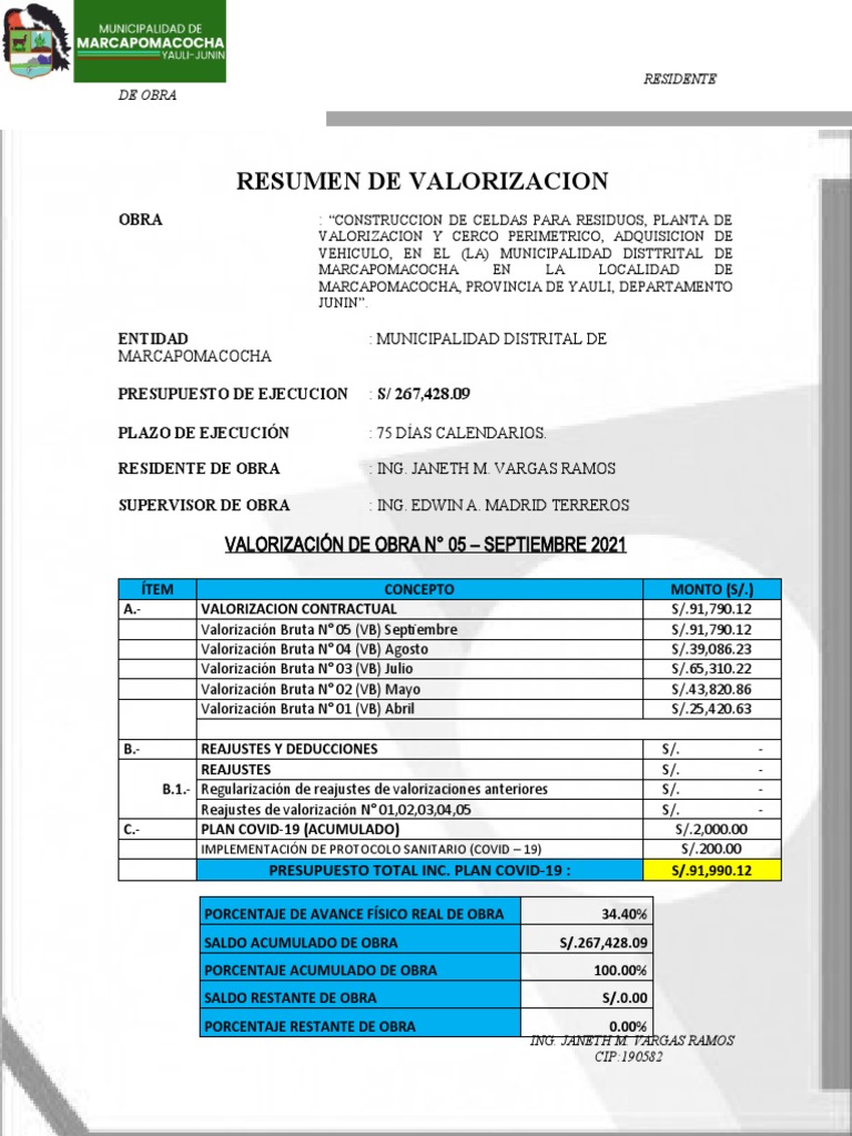 Resumen Valorizacion - Obra | PDF