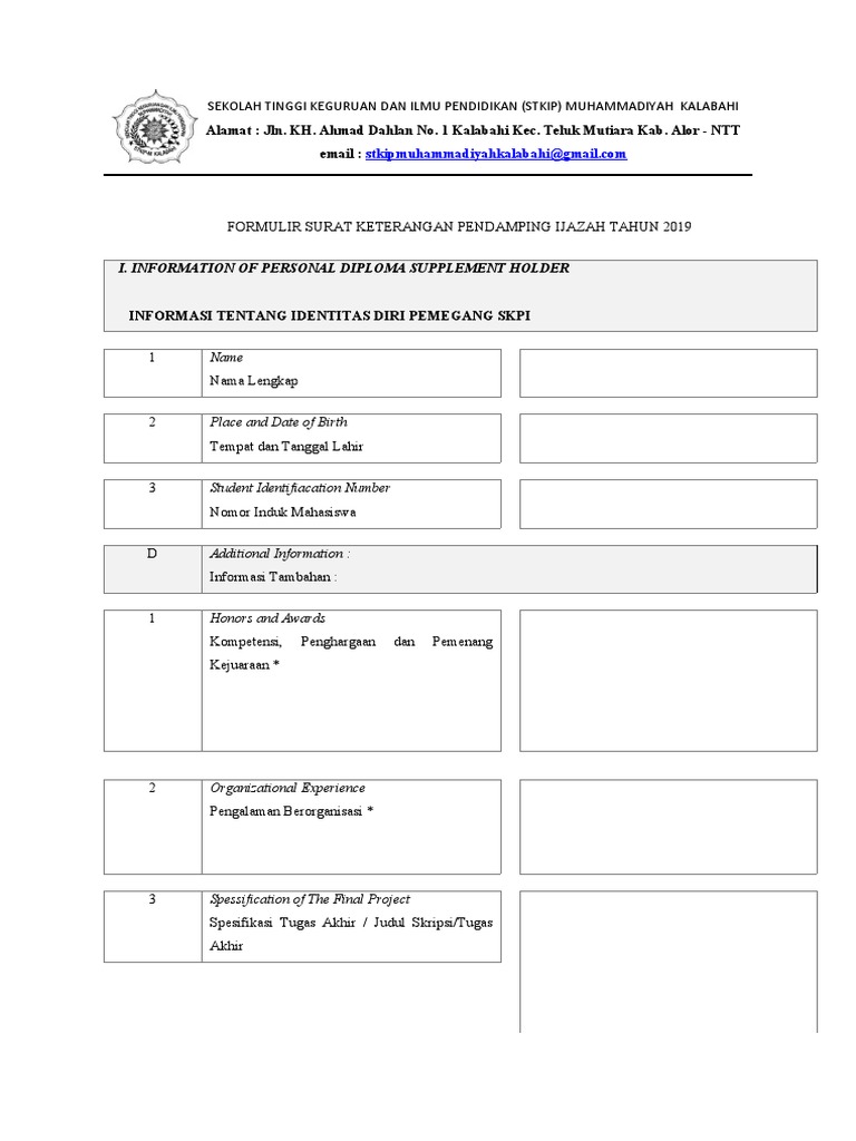 Master Formulir Surat Keterangan Pendamping Ijazah Tahun 2019 | PDF