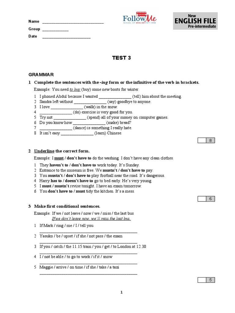 Test 3: Grammar, Vocabulary and Reading Comprehension Practice Test | PDF