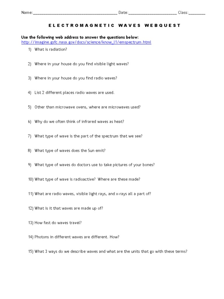 Electromagnetic Waves Webquest | PDF | Electromagnetic Spectrum | Electromagnetic Radiation