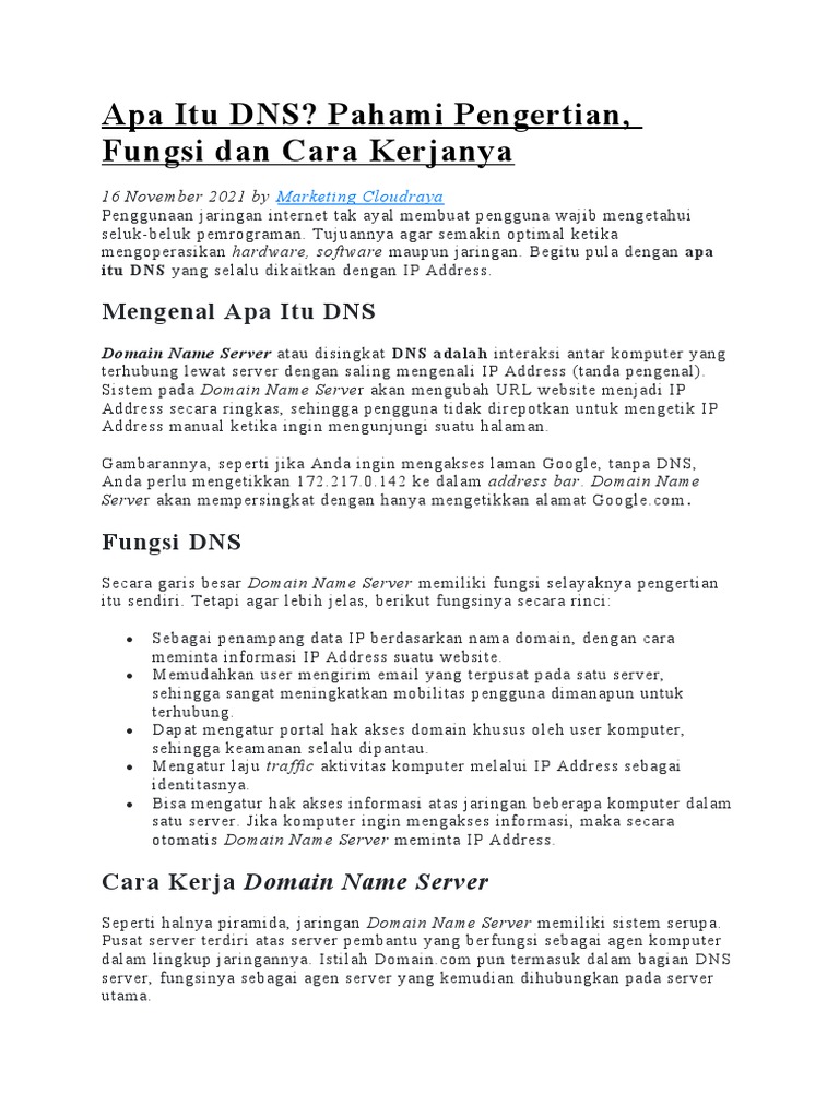DNS: Pengertian, Fungsi, Cara Kerja | PDF