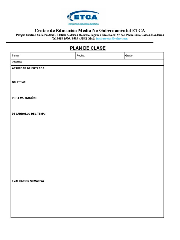 Plan de Clase 2021 Etca | PDF
