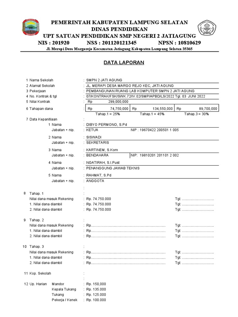 Data Laporan Sekolah. | PDF