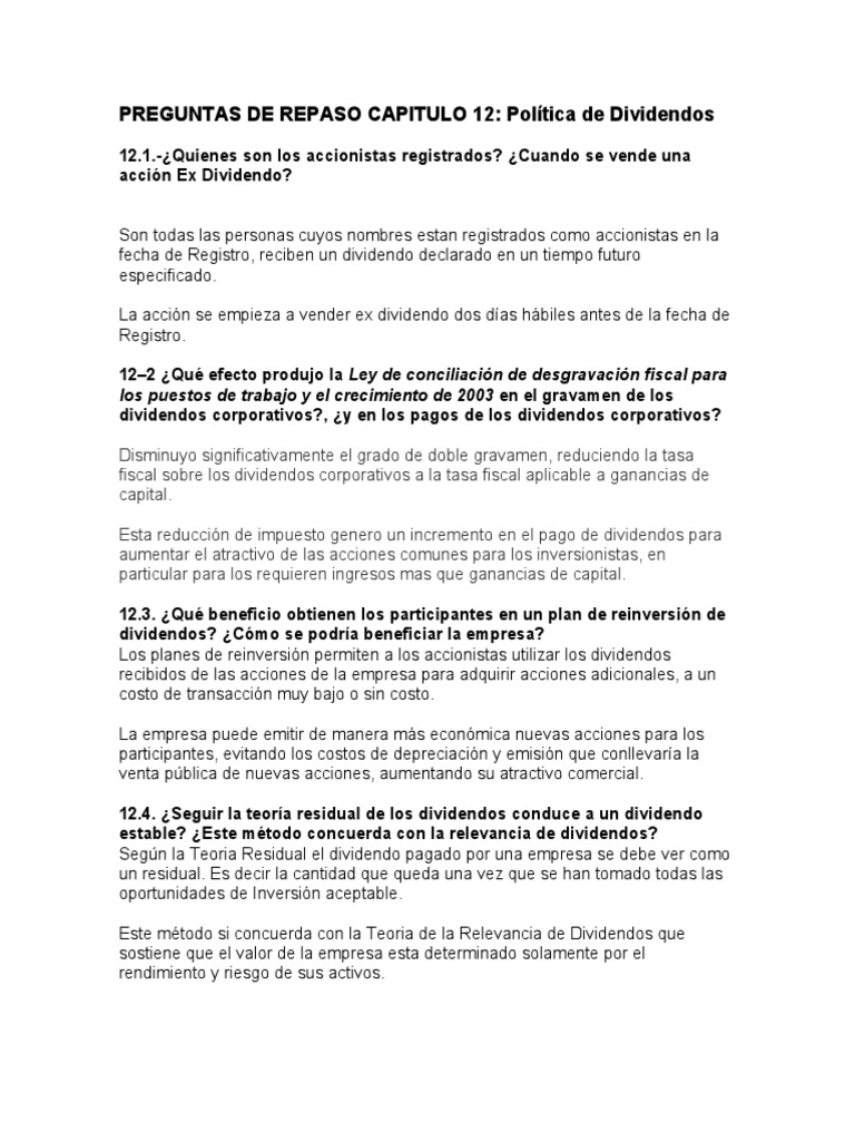 Cuestionario 12 | PDF | Compartir (Finanzas) | Dividendo