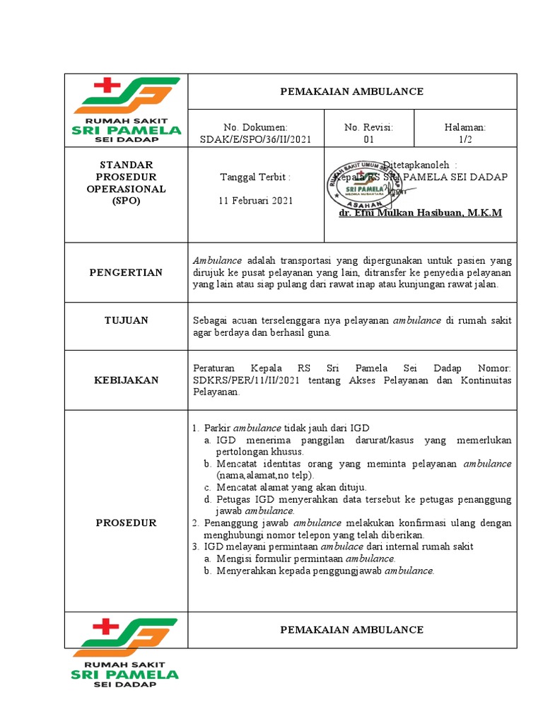 Spo Pemakaian Ambulance | PDF