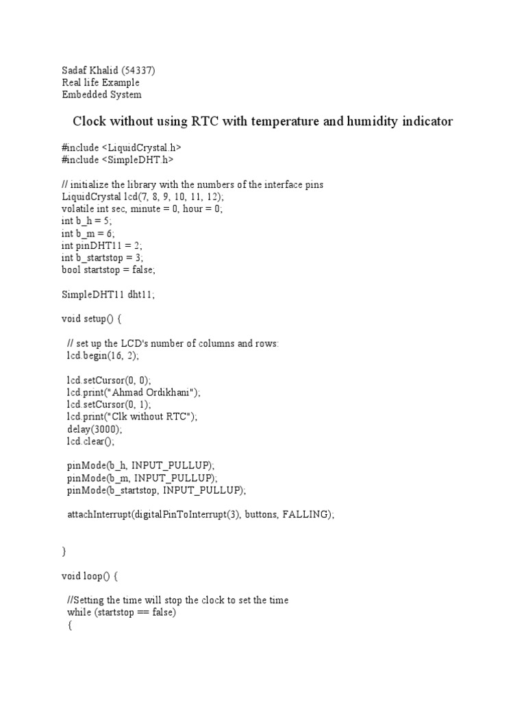 Clock Without Using RTC With Temperature and Humidity Indicator | PDF | Computer Architecture ...