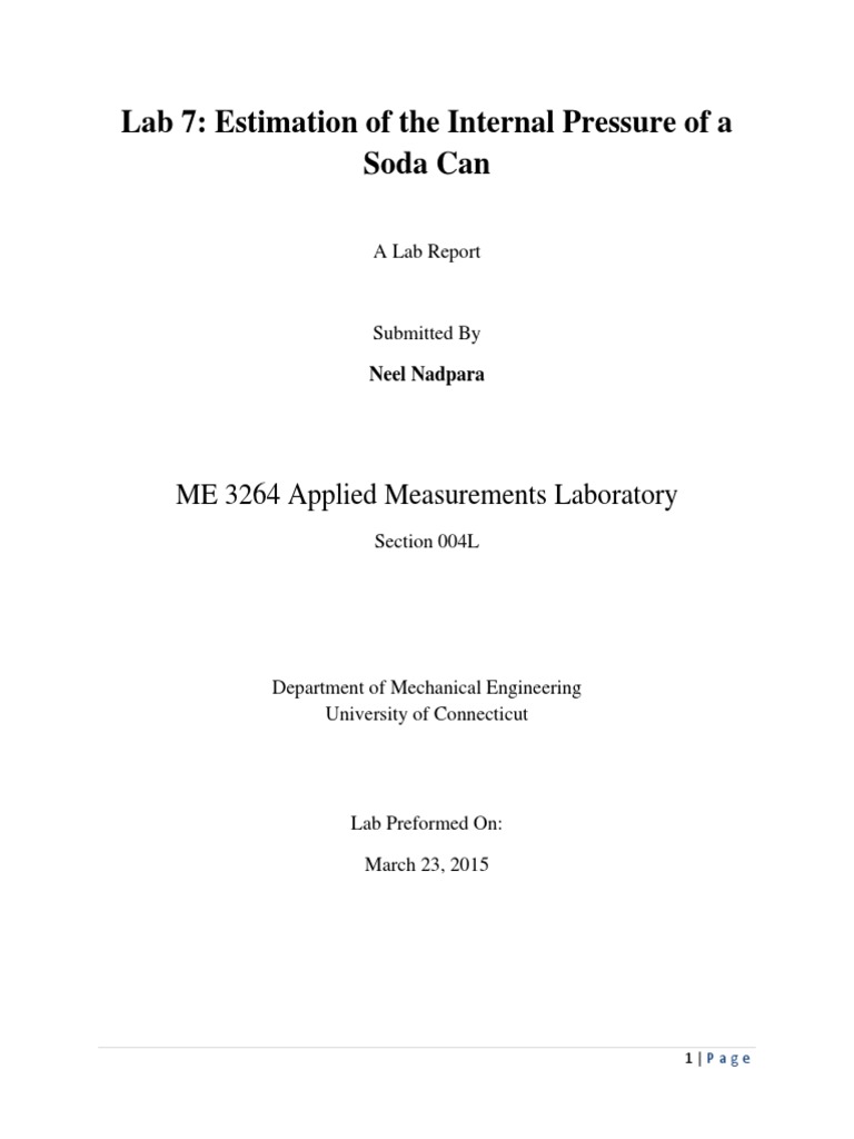 Lab 7 - Estimation of Internal Pressure of A Soda Can | PDF | Elasticity (Physics) | Young's Modulus