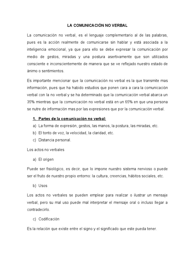 La Comunicacion No Verbal | PDF | Comunicación no verbal | Comunicación