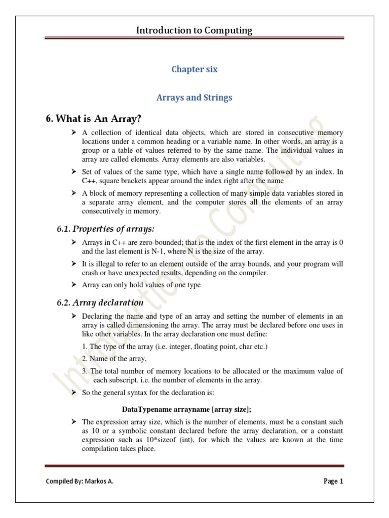 What Is An Array?: Introduction To Computing | PDF | Array Data Structure | String (Computer ...