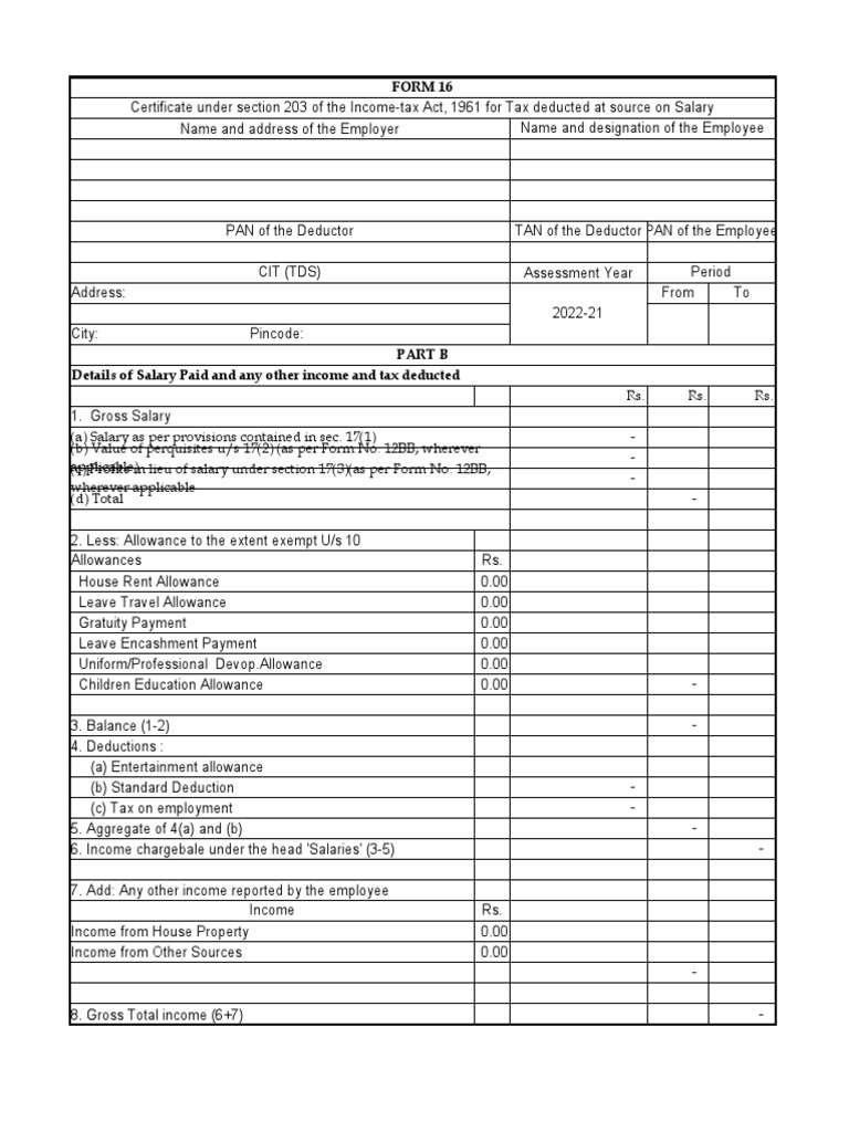 Form 16 | PDF | Deductible | Salary