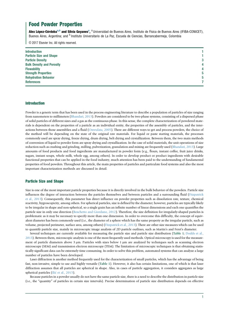 Food Powder Properties | PDF | Microscopy | Density