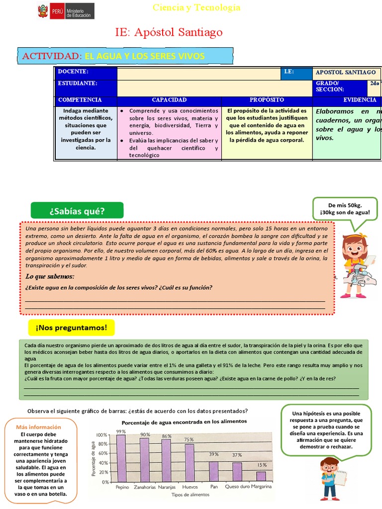 Ficha 2do A - El Agua y Los Seres Vivos | PDF | Agua | Alimentos