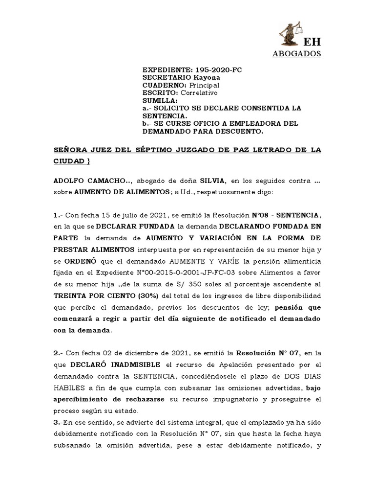 Escrito Se Declare Consentida La Sentencia | PDF | Ley Pública | Judicaturas