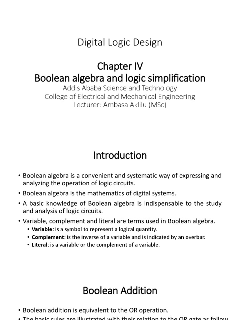 Digital Logic Design Boolean Algebra and Logic Simplification | PDF | Mathematics | Mathematical ...