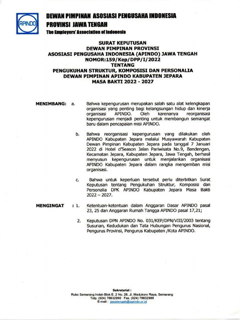 SK DPK Apindo Jepara | PDF