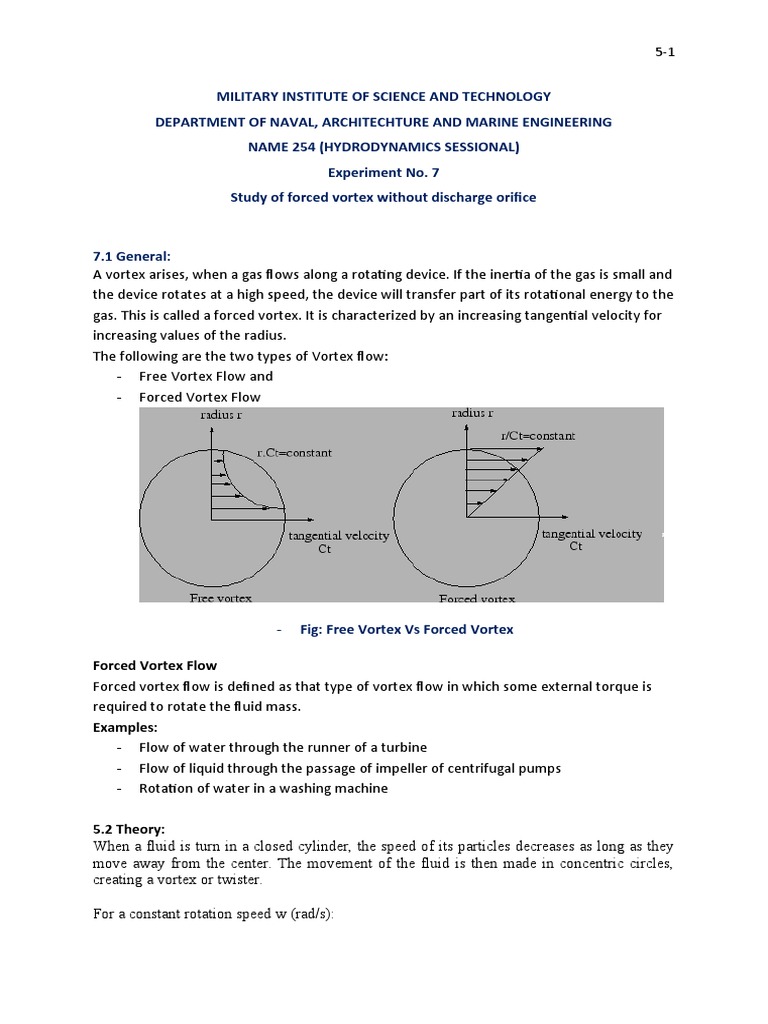 Exp 7, Study of Forced Vortex Without Discharge Orifice | PDF ...