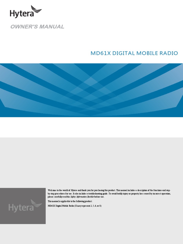 Hytera MD61X Digital Mobile Radio User Manual R1.0 - Eng | PDF ...