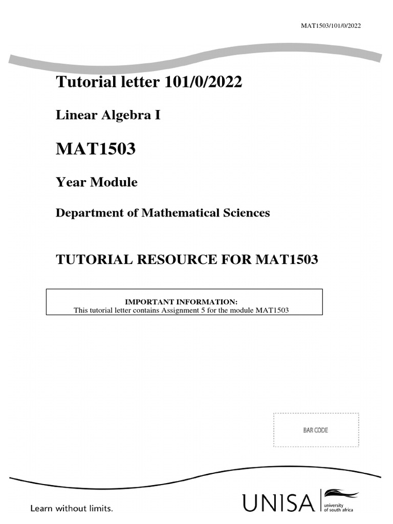 MAT1503 Assignment 5 Details | PDF | Plane (Geometry) | Vector Space