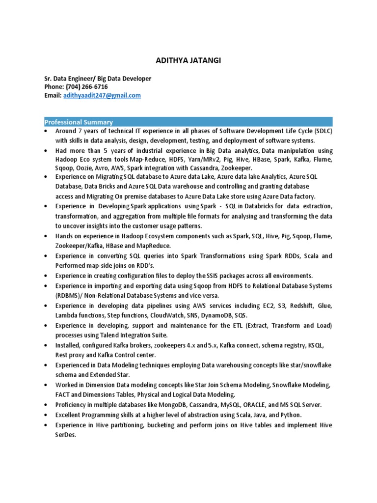 Adithya Resume | PDF | Apache Spark | Apache Hadoop
