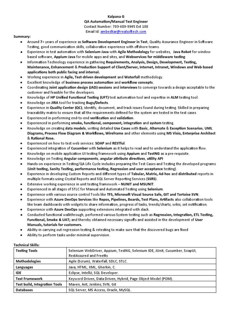 Kalpana Resume (P) | PDF | Selenium (Software) | Software Testing