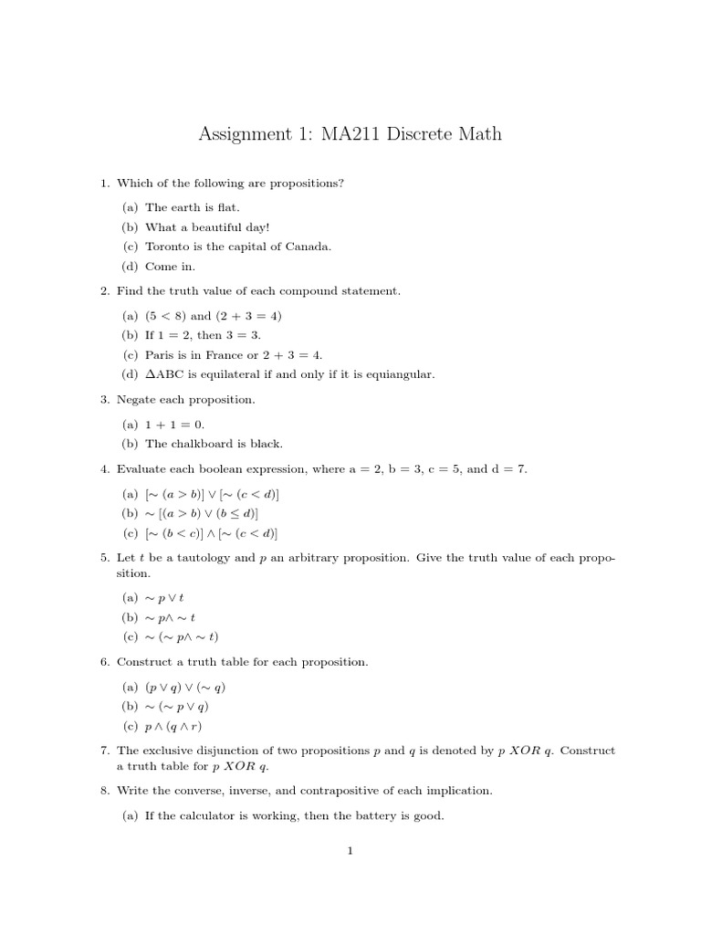 Assignment 1: MA211 Discrete Math | PDF | Numbers | Prime Number