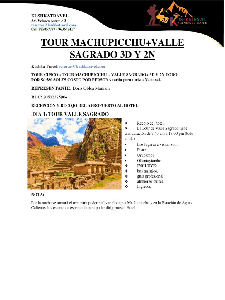 Tour Machupicchu+valle Sagrado 3D 2N | PDF | Machu Picchu