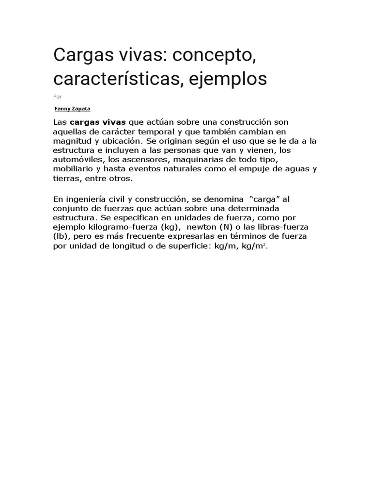 Cargas Vivas - Concepto, Características, Ejemplos | PDF