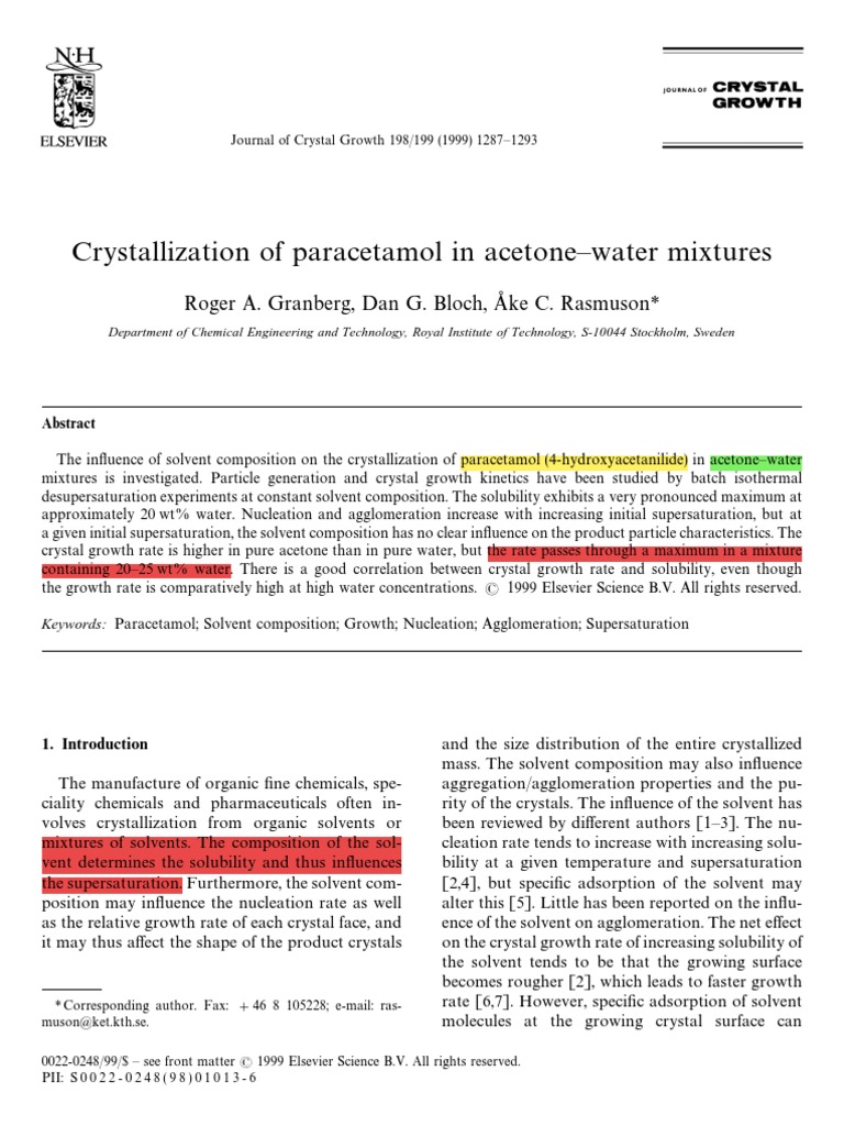 Paracetamol Crystallization Study | PDF | Crystallization | Solubility