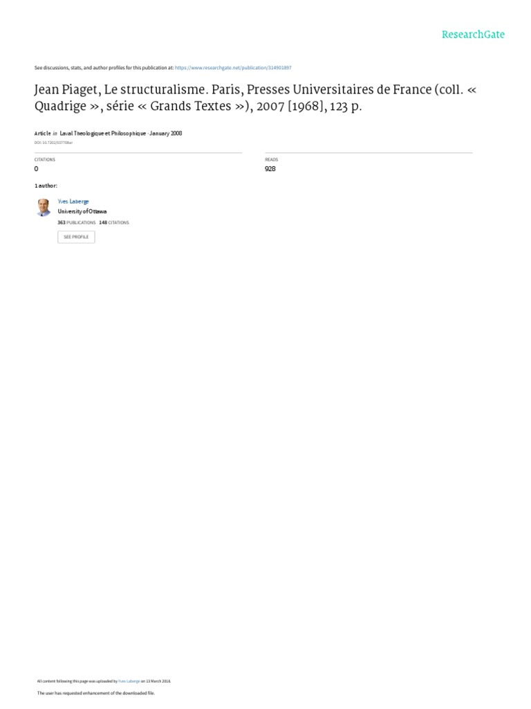 Jean Piaget Le Structuralisme Paris Presses Univer | PDF | Social ...