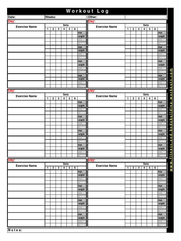 Workout Logs Sets Reps Weight Blank | PDF | Physical Fitness | Physical ...