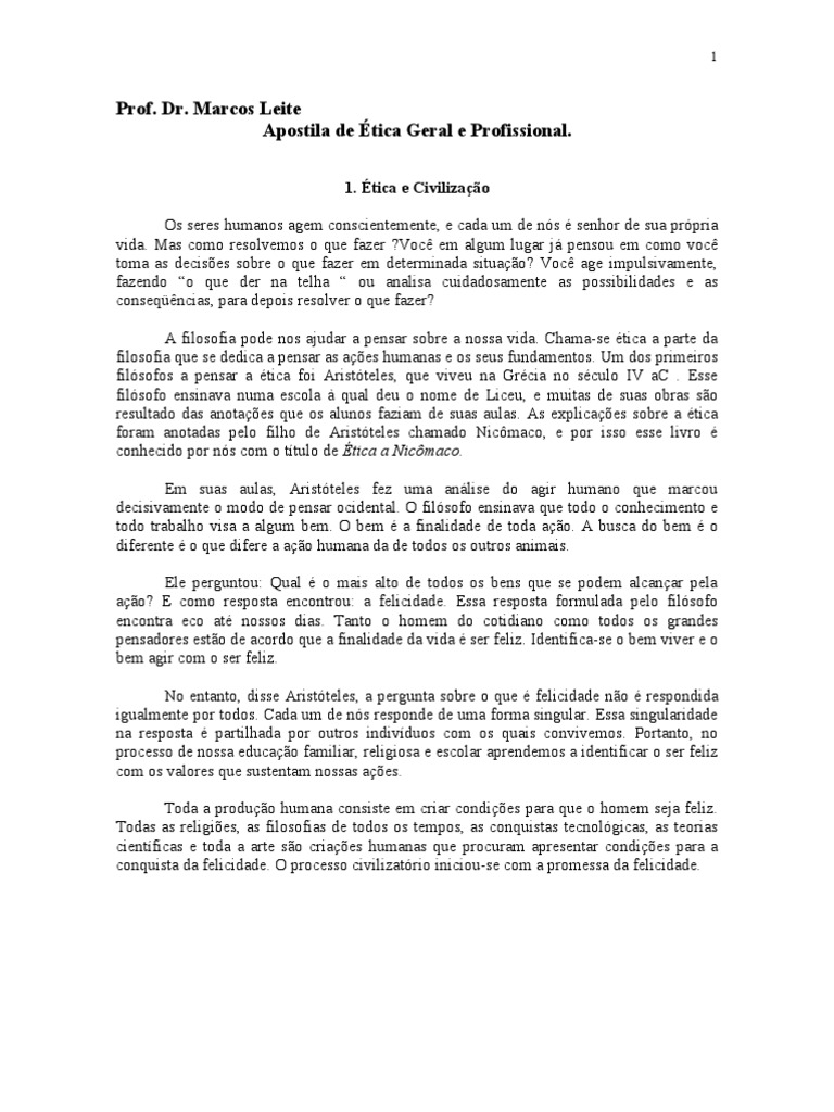 Apostila de Tica Geral e Profissional | PDF