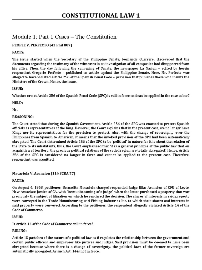 Constitutional Law 1 - Module 1 Cases | PDF | Impeachment | Constitution